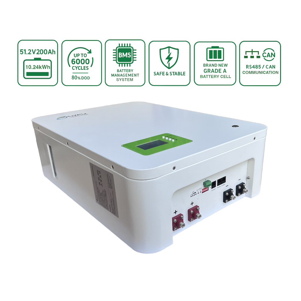 10.24KWh 51.2V 200Ah LiFePO4 Wall Mount Battery Pack Built-in BMS and ...