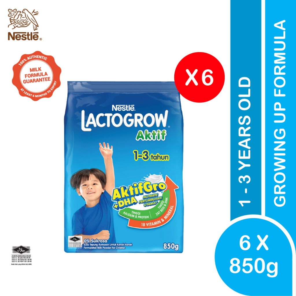 Nestle Lactogrow Aktif 1-3 Years (850g x 6) | Shopee Malaysia