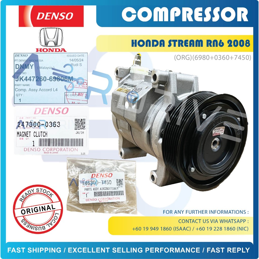 DENSO ORIGINAL HONDA STREAM RN6 2.0 2008 COMPRESSOR ( 6980 + 0360 ...