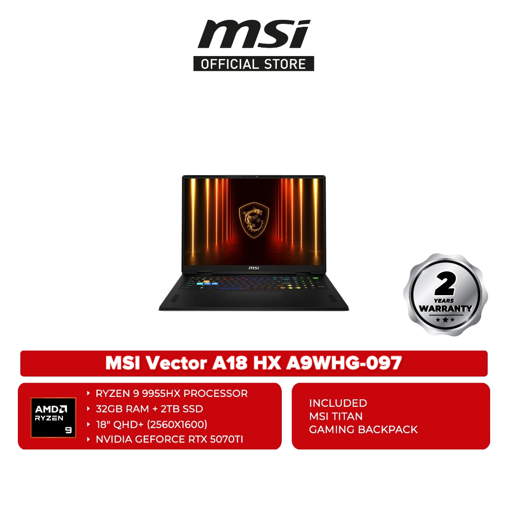 MSI Vector A18 HX A9WHG-097 18" QHD+ Gaming Laptop ( Ryzen 9 9955HX ...