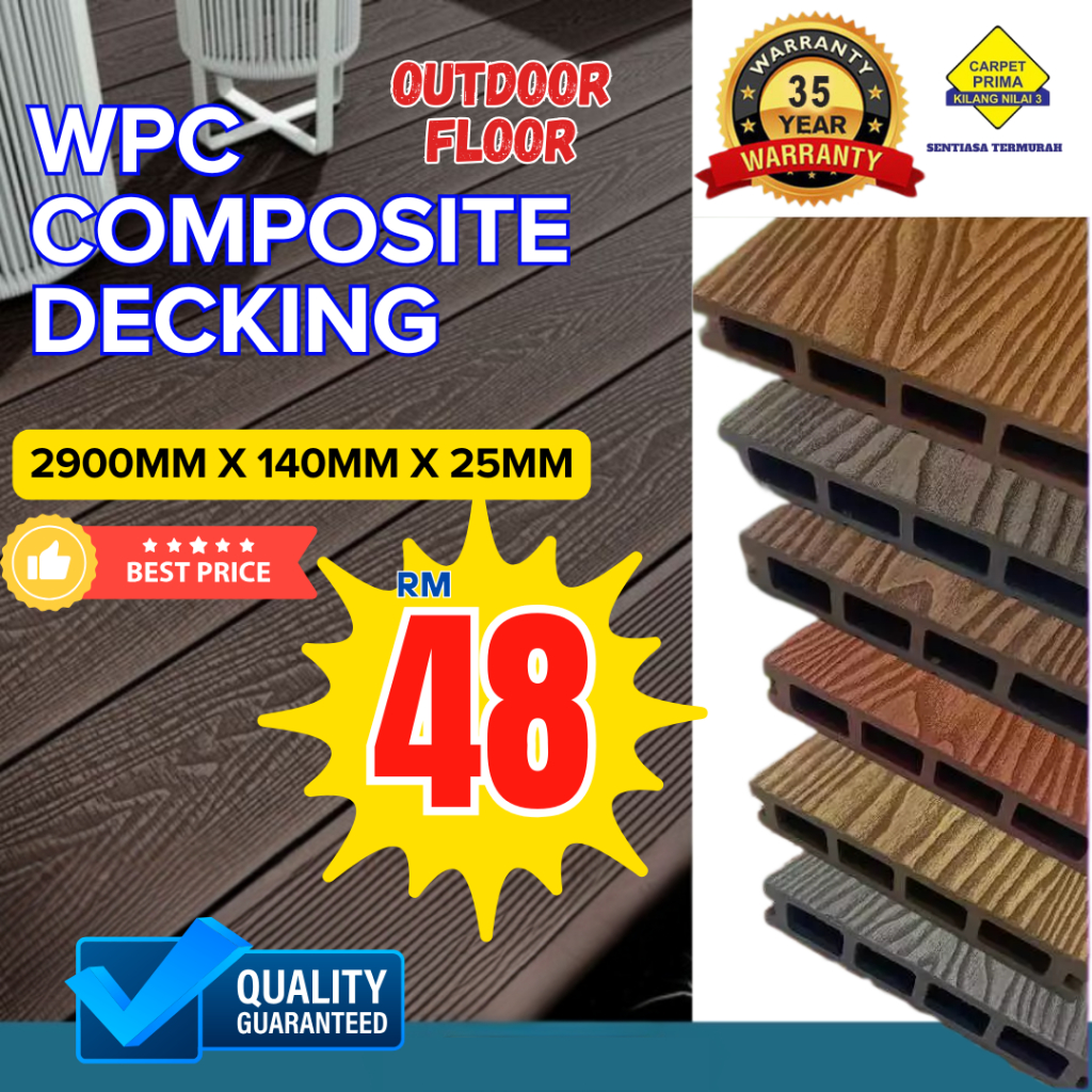 Papan Lantai Decking Komposit WPC Panel Dinding Anti Slip Plastik Kayu ...