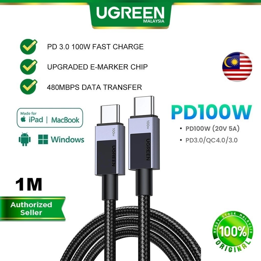 UGREEN USB-C to C Cable 100W PD Fast Charging 5A Cable Nylon Braided ...