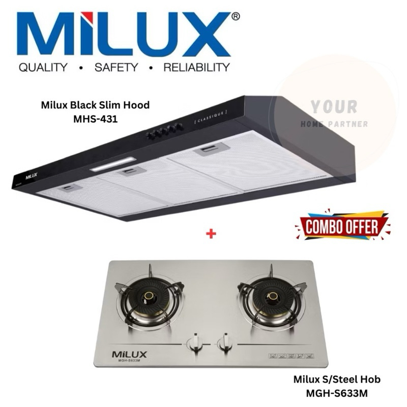 [Combo Deal]Milux Black Slim Hood MHS-431 1000m3/HR Suction + Milux ...