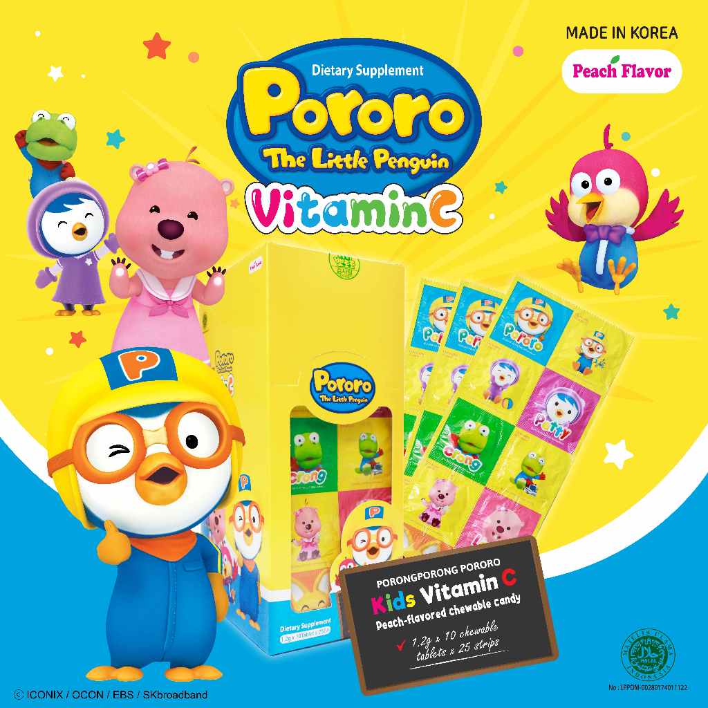 Pororo The Little Penguin Kids Chewable Vitamin C Candy 10's | Peach ...