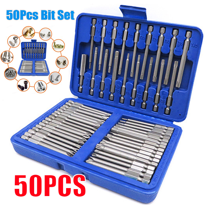 50pcs 75mm Extra Long Reach Bit Set Security Screwdriver Bits Torx Star ...