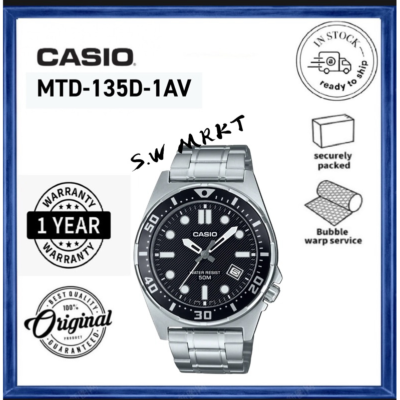 Casio 100% ORIGINAL Watch MTD-135D-1AV Standard Analog Sporty Design ...