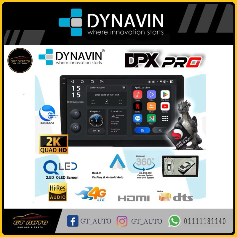 DYNAVIN DPX PRO 2K SERIES 8 RAM 256 GB QLED SCREEN CAR ANDROID PLAYER 4G SIM / 360 CAMERA/ DSP ...
