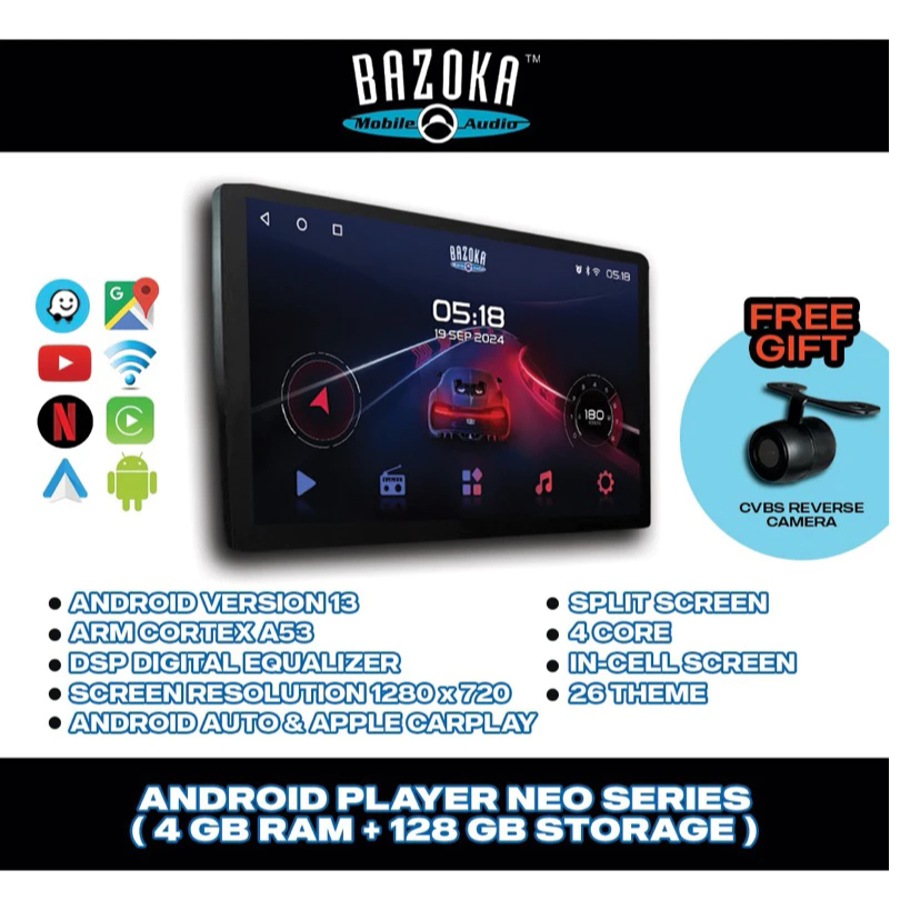 Android Player Bazoka 4gb ram 128gb memory Quad Core possessor Car ...