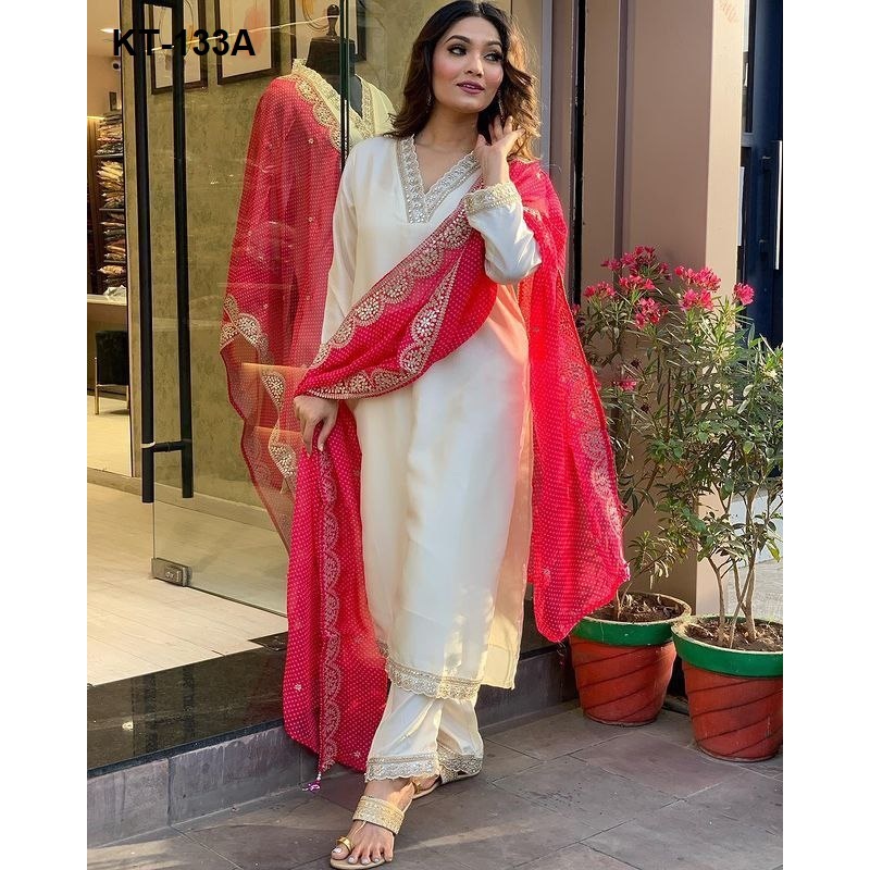 Chanderi Charm Embroidered Kurti Dupatta Set, Elegance Redefined in Traditional Indian Fashion ...