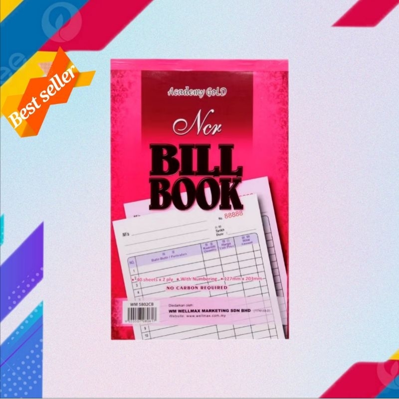 Buku Bil Resit, Buku Bil Riset, NCR 2 Ply Bill Book (40 Sheets) Bukun ...