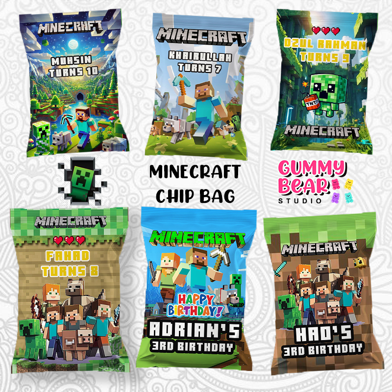 Siap 2 Hari Minecraft Party Chip Bag/Birthday Goodies Bag | Shopee Malaysia