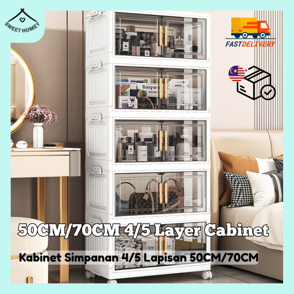 50/70CM 4/5 Layer Larger Multipurpose Double Sided Opening Storage Cabinet Foldable/Stackable ...