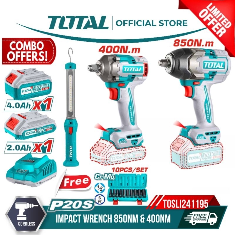 Total 3 pcs Combo Li-ion Cordless Impact Wrench 400Nm & 850Nm ...
