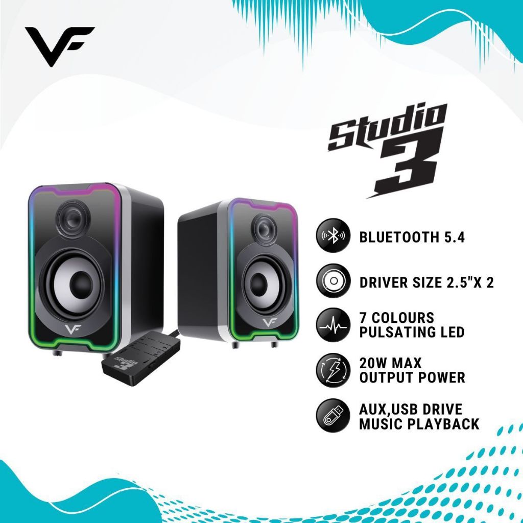 Vinnfier VF Studio 3 20W USB Powered 2.0 RGB PC Audio Bluetooth Speaker ...