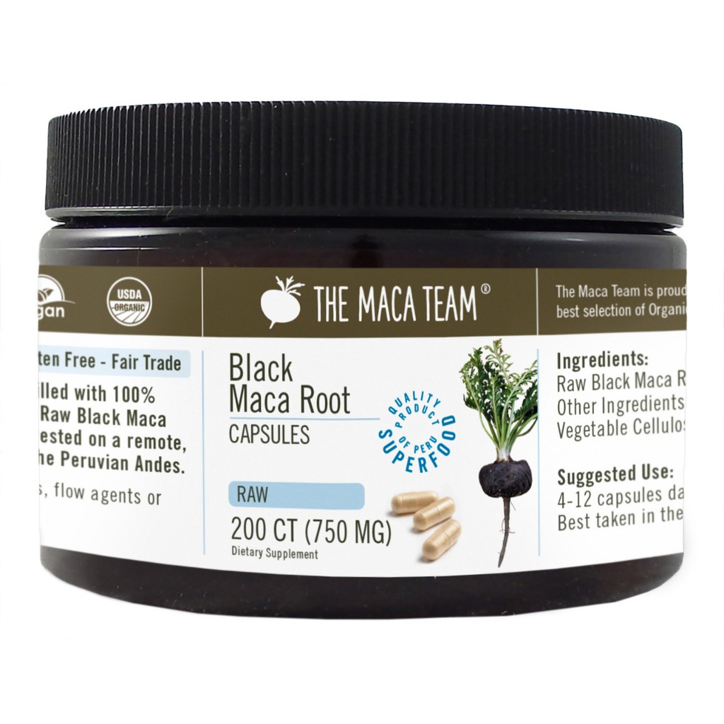 Organic Premium Raw Black Maca Capsules - Vegan - 750 mg - 200 capsules ...