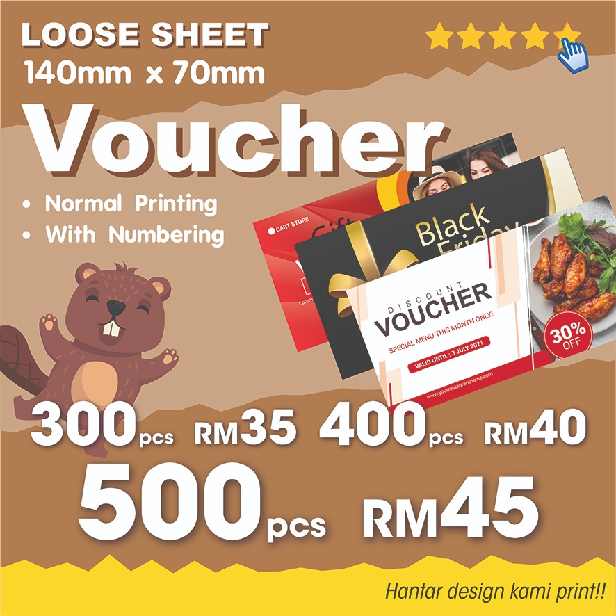 Voucher Printing 140mm x 70mm Art paper 128gm (Loose Sheet) | Shopee ...