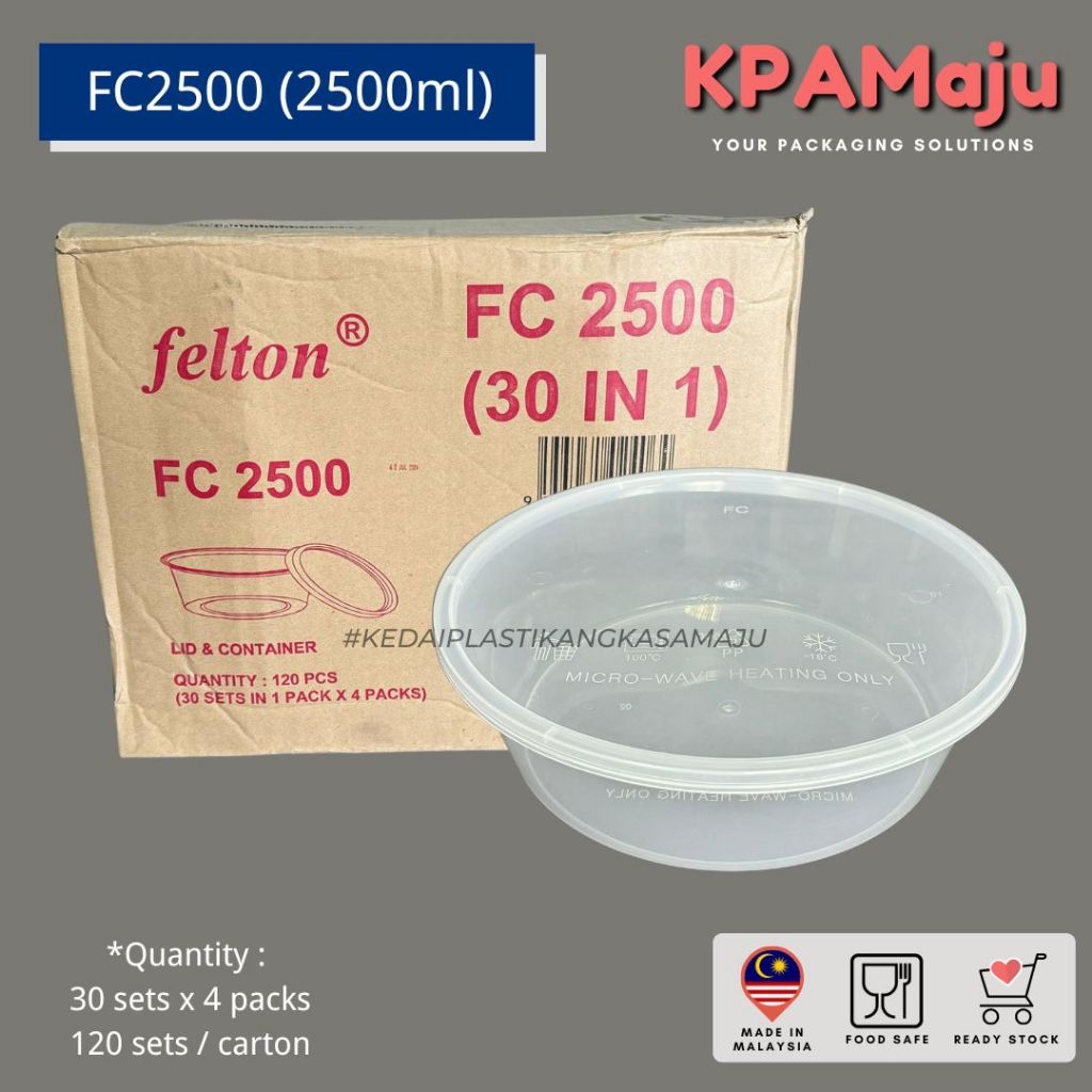 [120sets/carton] FC2500 (2500ml) - Round PP Container, Microwave Safe ...