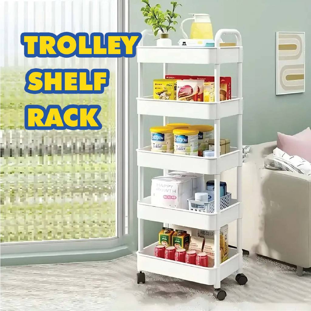 Kakideco 5 Tier Trolley Racks with Wheels Multifunction Storage Shelf ...