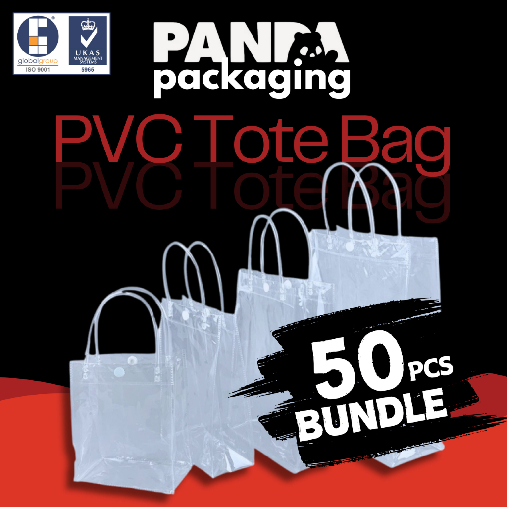 50pcs Transparent PVC Tote Bag Beg Plastik Cenderahati Clear Handle Bag ...