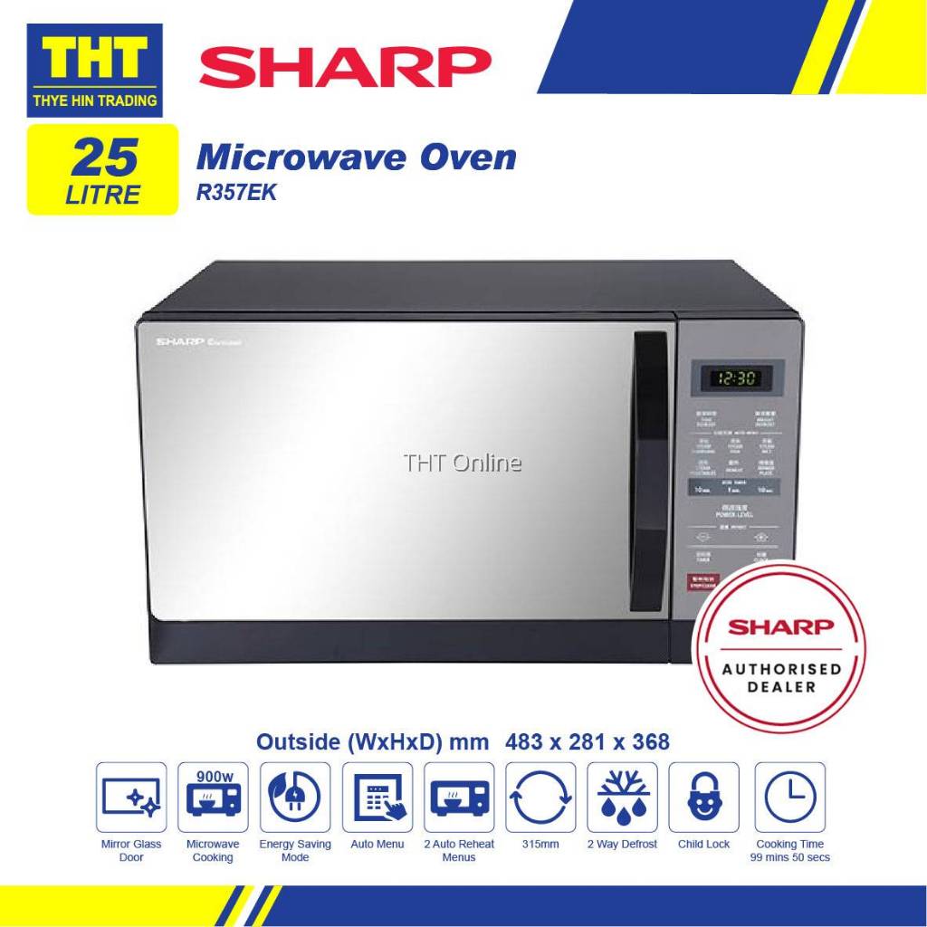 Sharp 25L Microwave Oven Touch Control Black Colour Grey Cavity Steam ...