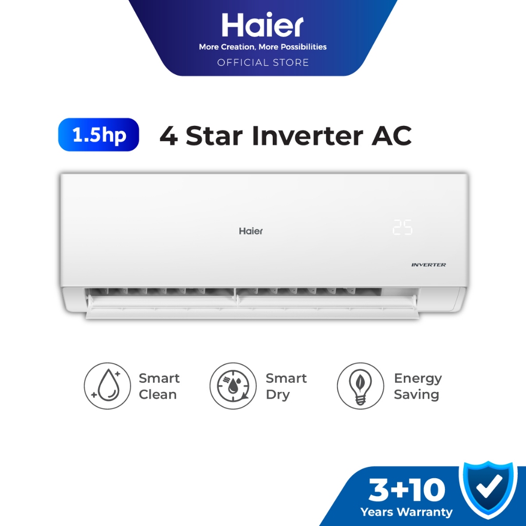 [4 Star] Haier 1.5HP Inverter Air Conditioner / Smart Clean & Dry ...