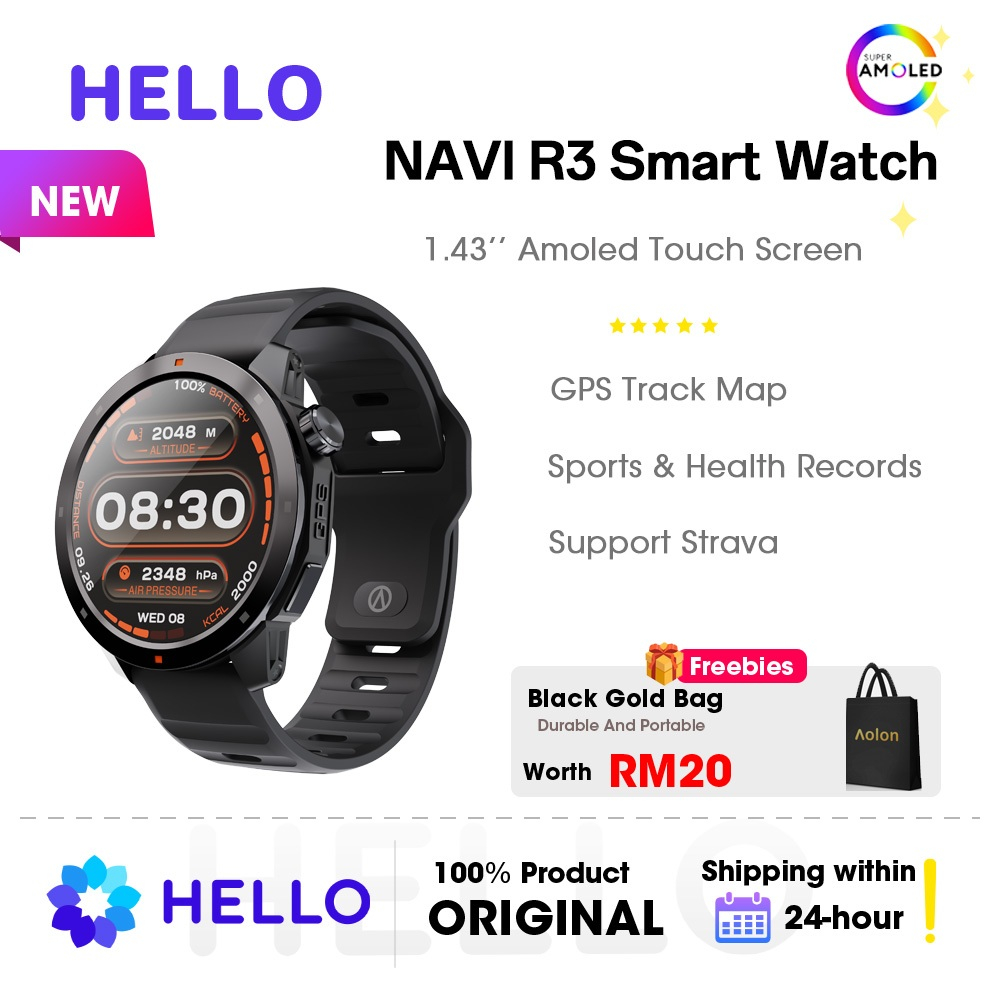 HELLO Navi R3 Smart Watch GPS Map Running Pace AOD Display Amoled ...