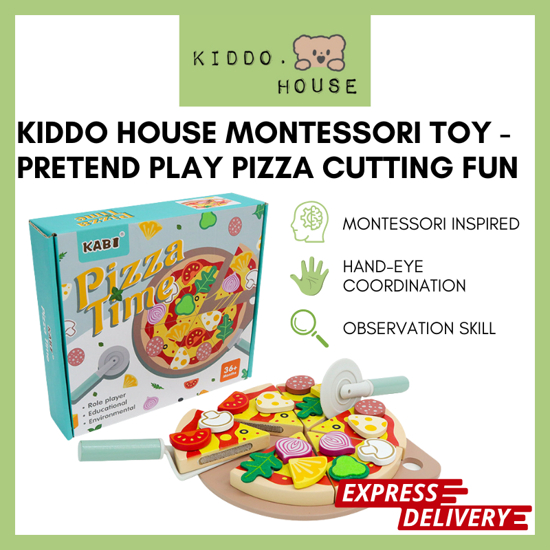 Kiddo House Montessori Toy Pretend Play Sets Wooden Pizza Cutting Game ...