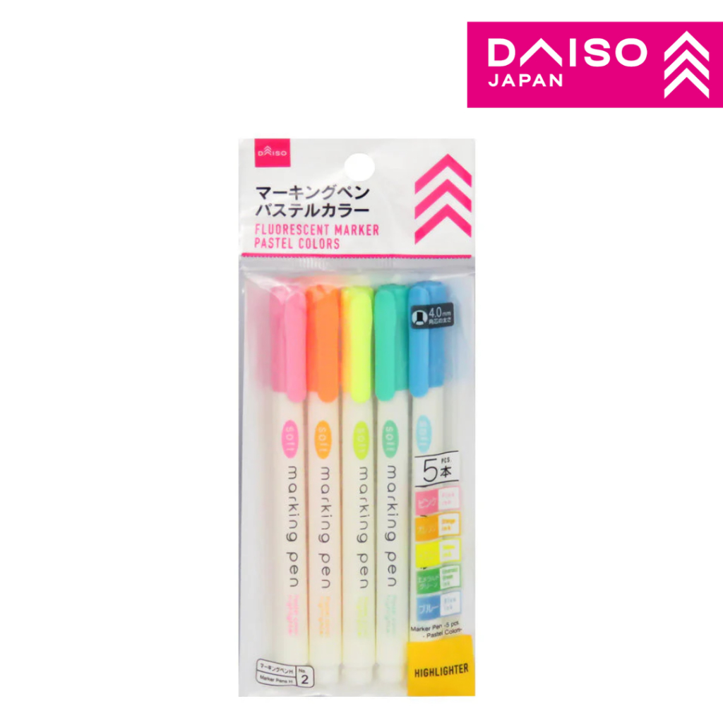 DAISO Marker Pen - Pastel Colors - 5Pcs | Shopee Malaysia