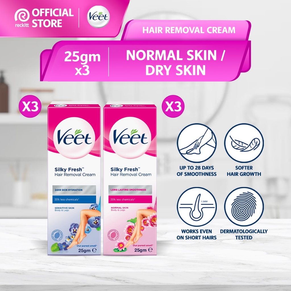 [Bundle of 3] Veet Hair Removal Cream Normal/Sensitive Skin 25g ...