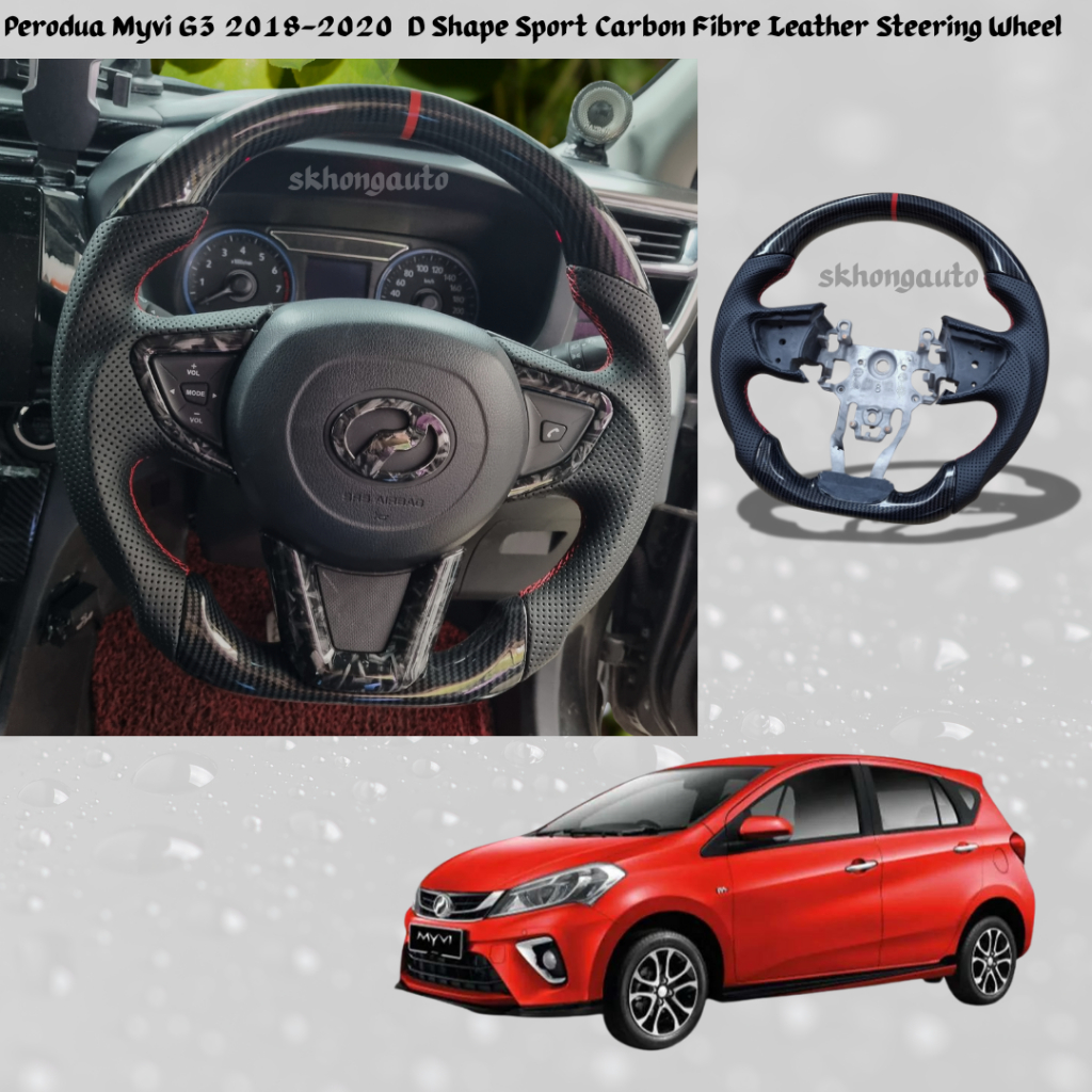 Perodua Myvi G3 2018-2020 D Shape Sport Carbon Fibre Leather Steering ...