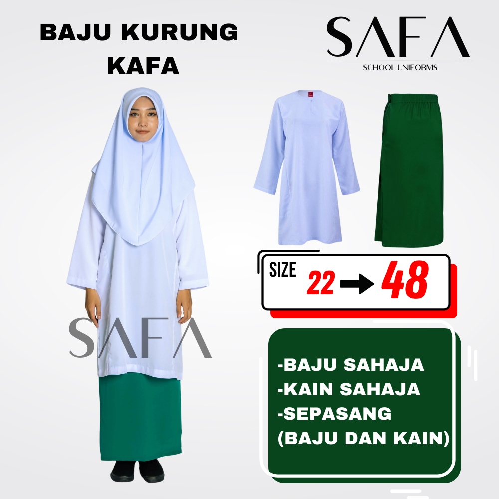 Baju Kurung Kafa Sekolah Rendah Putih Kain Hijau Gelap Sepasang Kain ...
