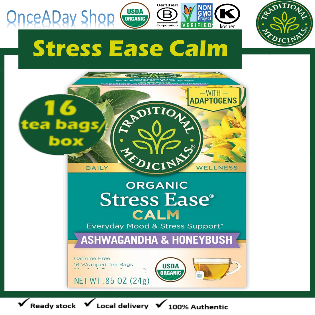 Traditional Medicinals, Organic Stress Ease Calm Tea, Ashwagandha Tea ...