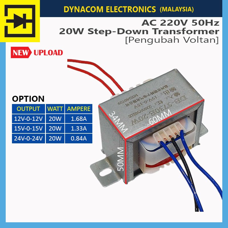 AC 220V 50Hz 12V-0-12V 15V-0-15V 24V-0-24V 20W Step-Down Transformer Power Main Transformer ...