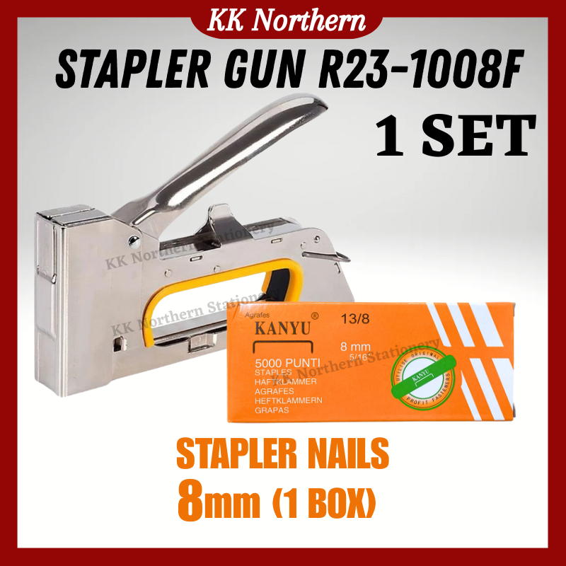 Heavy Duty Staple Gun Tacker Stapler Gun Kayu Kertas 6mm 8mm Paku ...