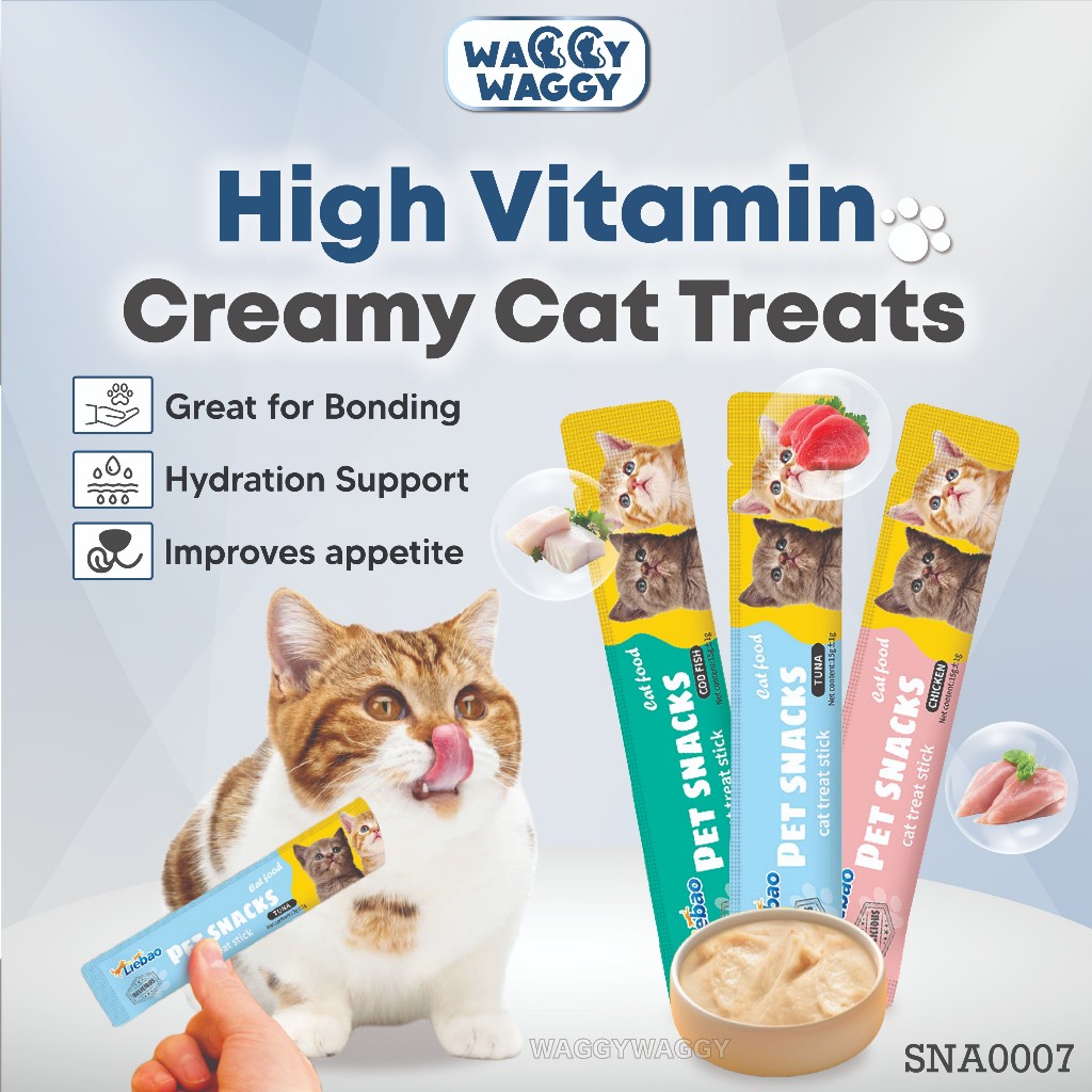 WaggyWaggy Creamy Cat Treat LIEBAO High Vitamin Snacks Stick Food ...