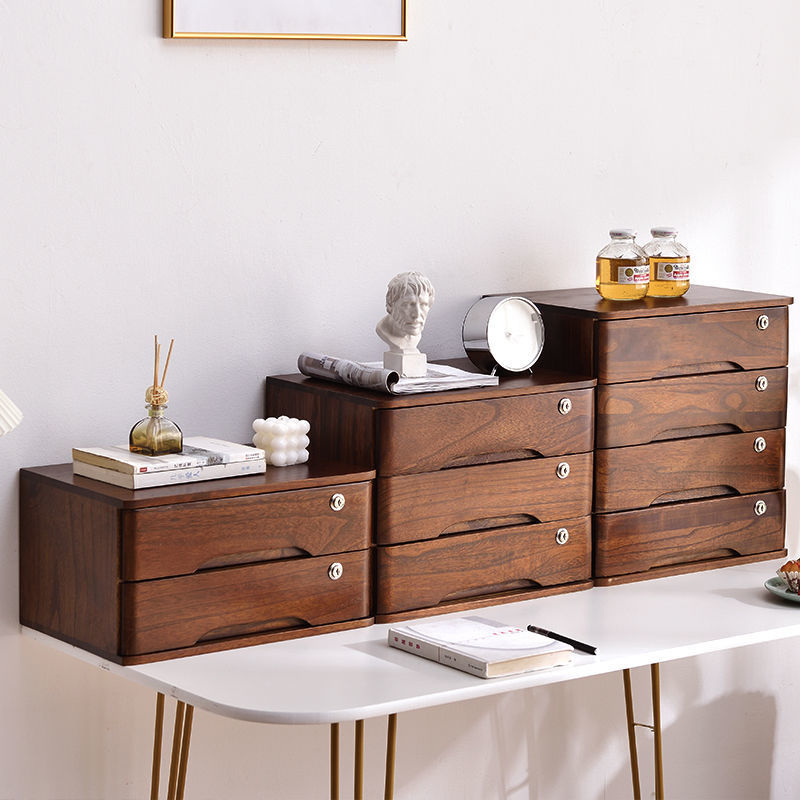 Lockable Desktop Storage Box Drawer Style Solid Wood Office Desk ...