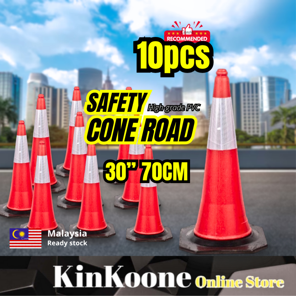 10PCS 30”/75cm Safety Cone Road Cone Traffic Cone PVC Reflective ...