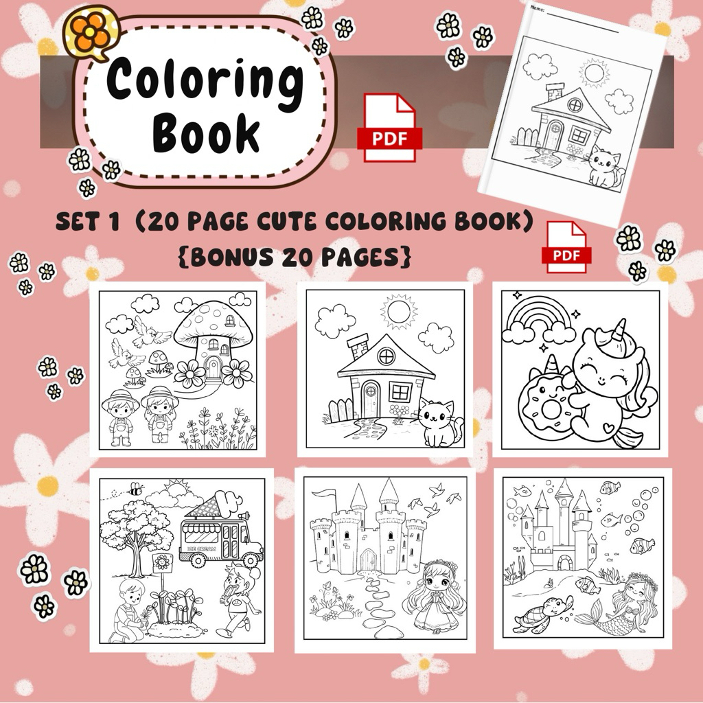 [PDF]Set 1(20 pages)Cute Coloring book with Bonus 20 pages coloring ...