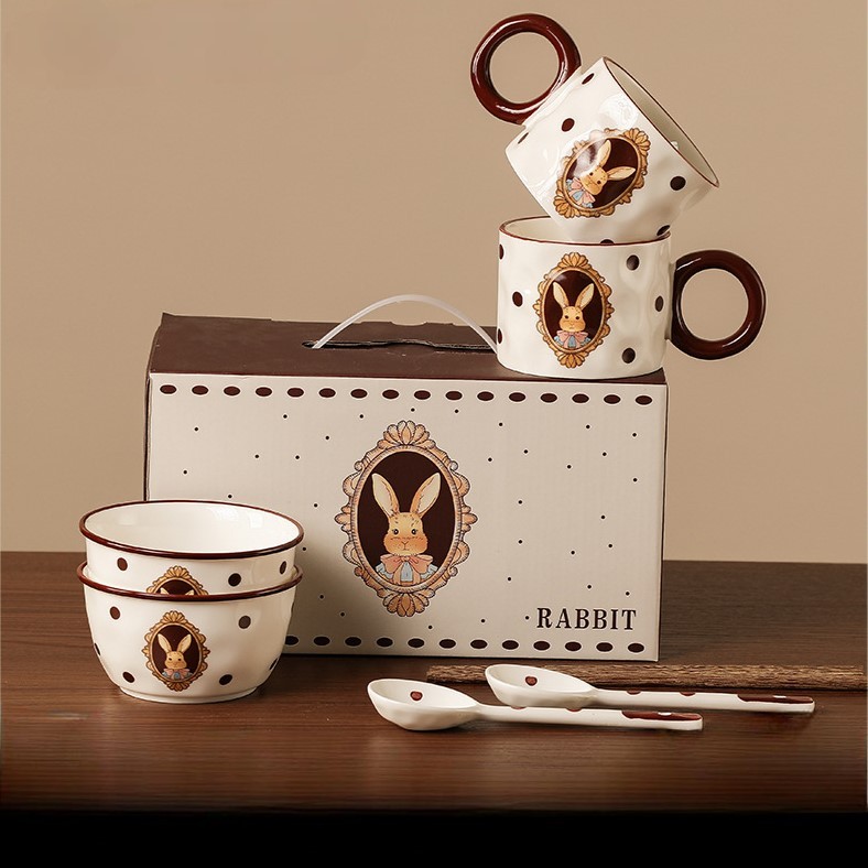 【9PCS Gift Set】 Mug Bowl Spoon Dining Dinnerware Premium Rabbit ...