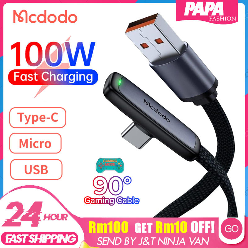 Mcdodo Type C Cable 100W PD Fast Charging Gaming 90 Degree Data Cable ...
