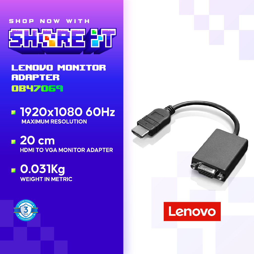 Lenovo HDMI to VGA Converter | Full HD 1080P | High-Quality Adapter for ...