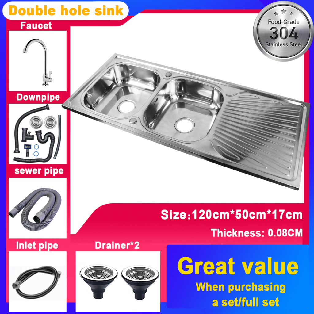 Sinki Dapur 120*50cm 304 Stainless Steel Kitchen Sink With Sink ...