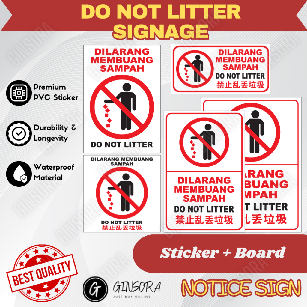 Signage PVC Sticker (3mm PVC Board) | Stiker Do Not Litter - Waterproof ...