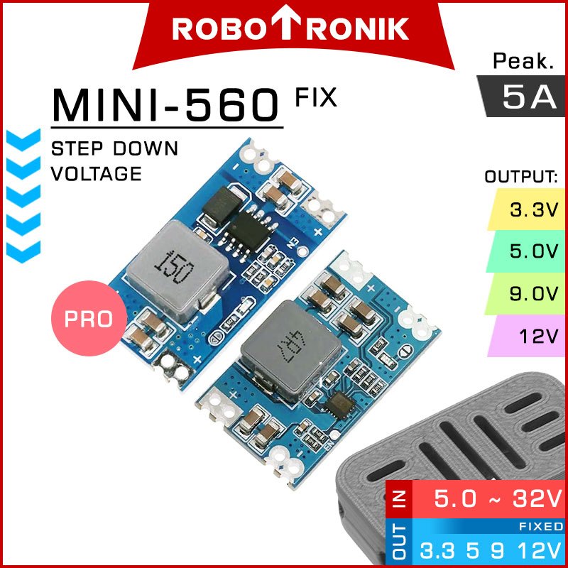 DC Step Down Mini-560 Pro Fixed, 5A.max Voltage Buck Converter 3.3V 5V ...