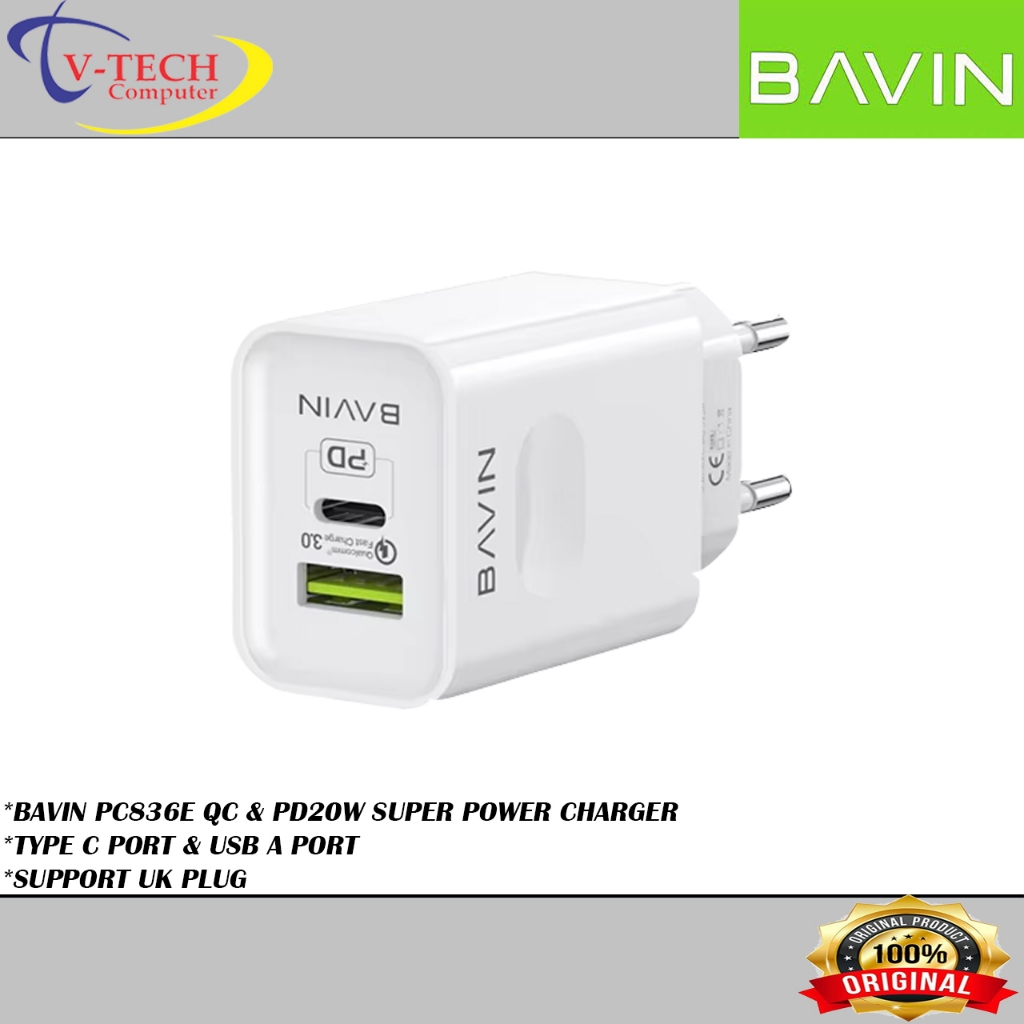 Bavin PC836 20W Fast Charge PD + QC 3.0 Dual Port Smart Charging ...