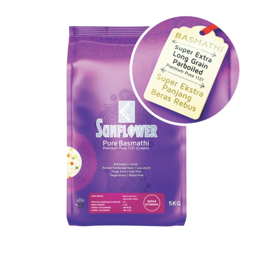 Beras Basmathi Parboiled Sunflower Pure cream 1121- Rice Food Makanan ...