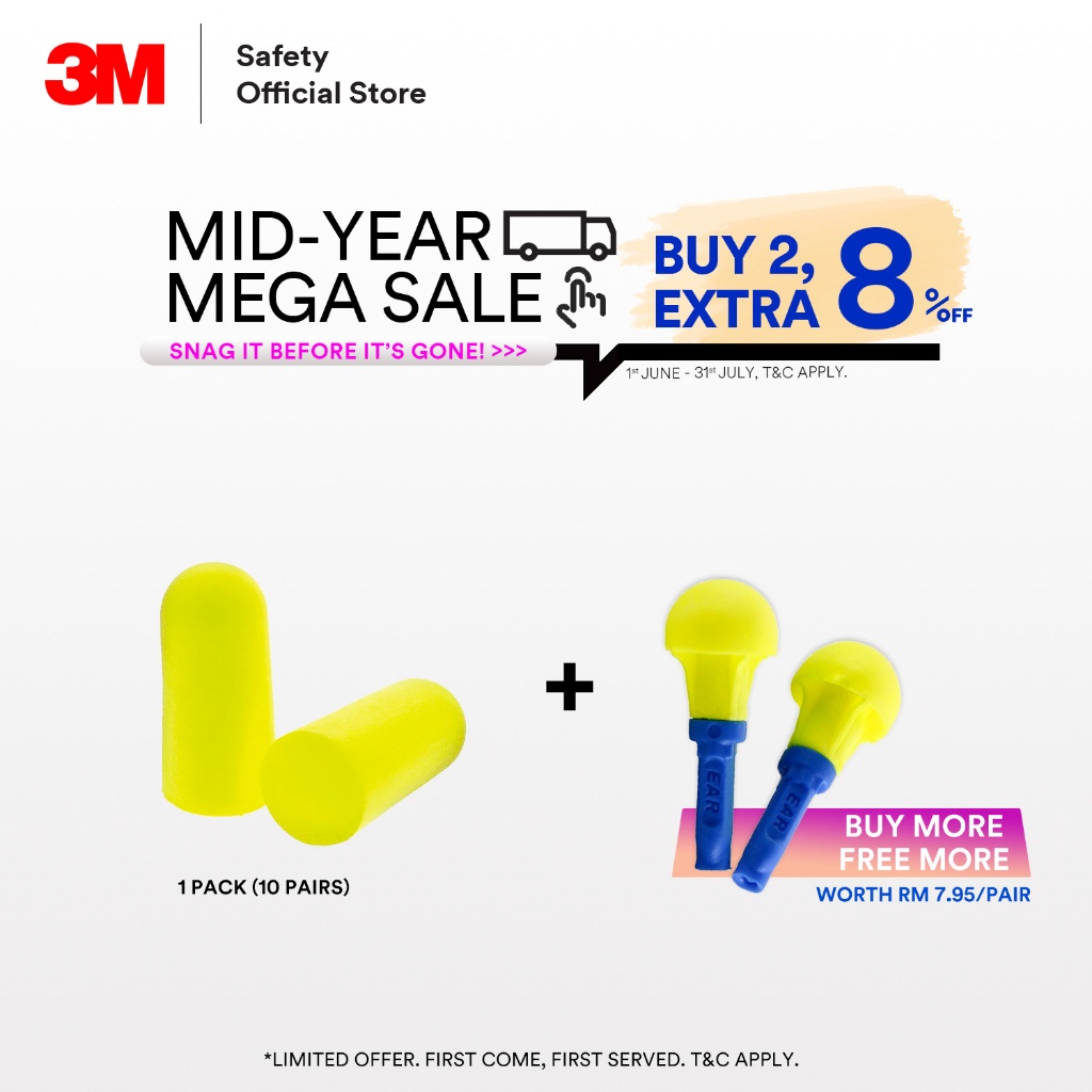 3M™ 312-1250 E-A-Rsoft™ Yellow Neons™ Uncorded Foam Disposable Earplugs ...