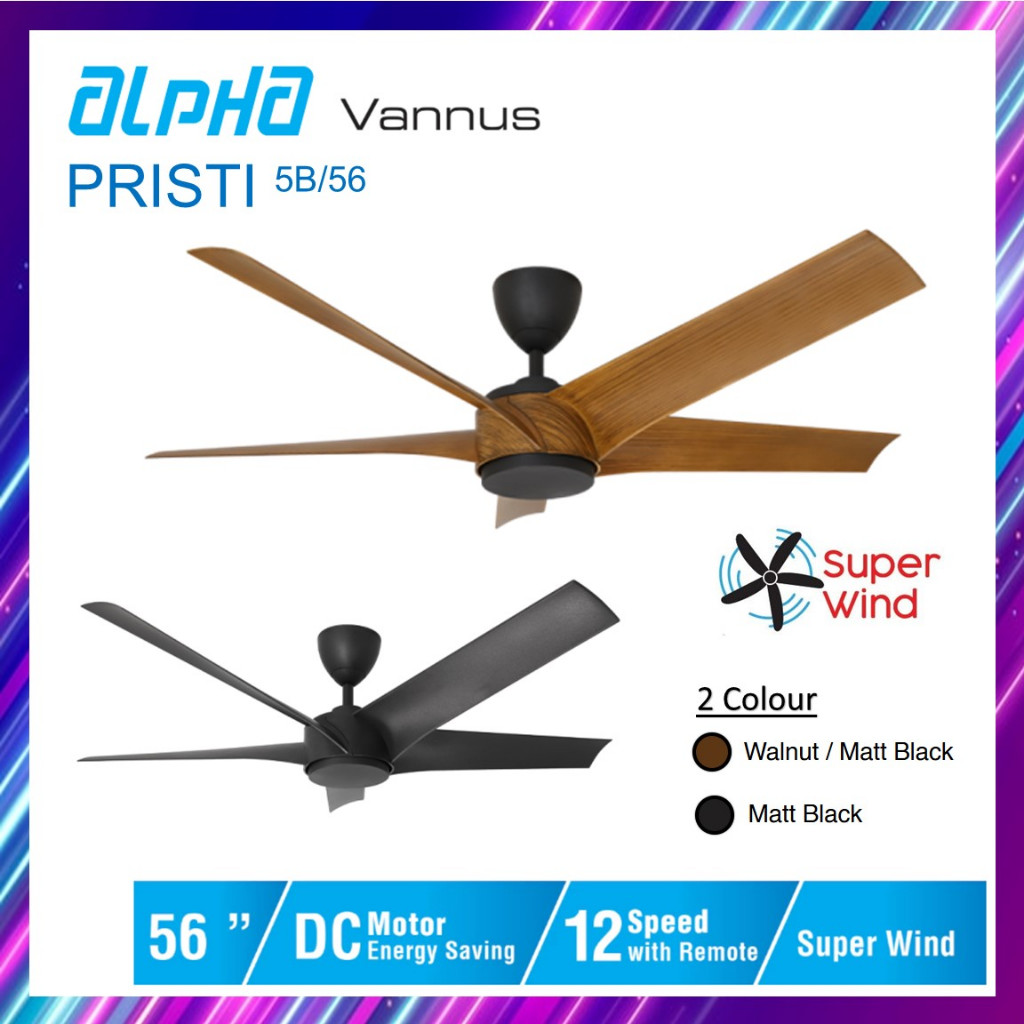 Alpha Vannus PRISTI 56" Ceiling Fan DC Motor 5B/56 12 Speed Remote ...