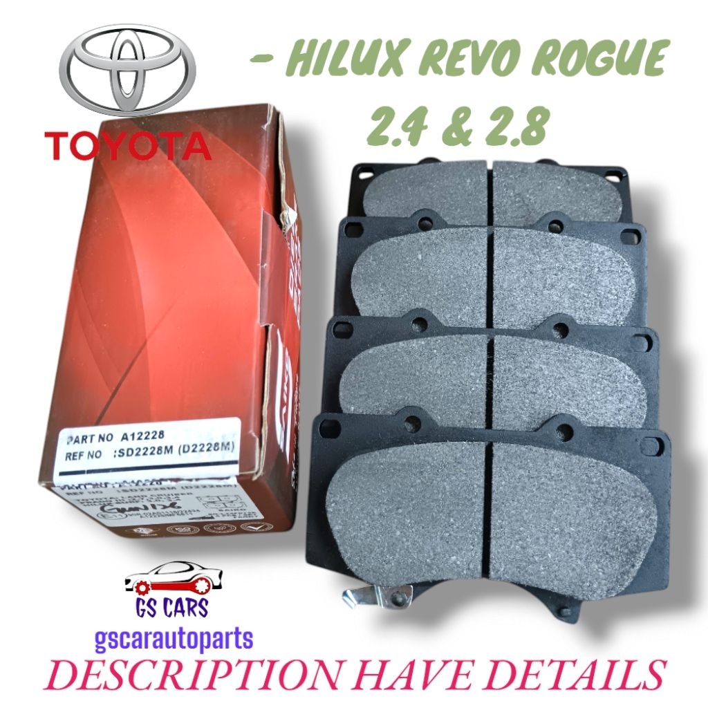 Toyota front disc brake pad hilux revo rogue 2.4 2.8 gun125 gun126 ...