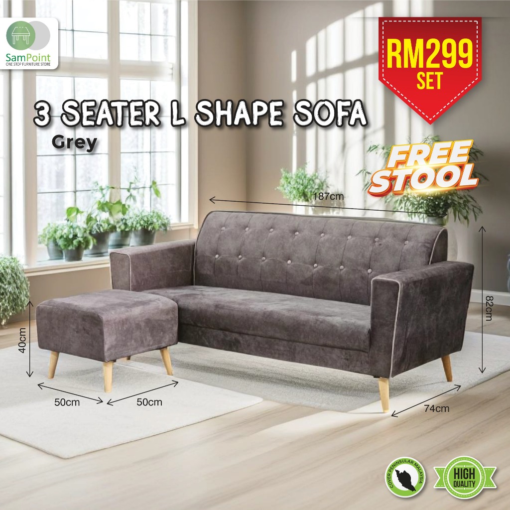 🔥PROMOSI KAW KAW🔥 Sofa Bentuk L & Sofa Kain Percuma Bangku | L Sofa Designer Sofa Murah / L ...